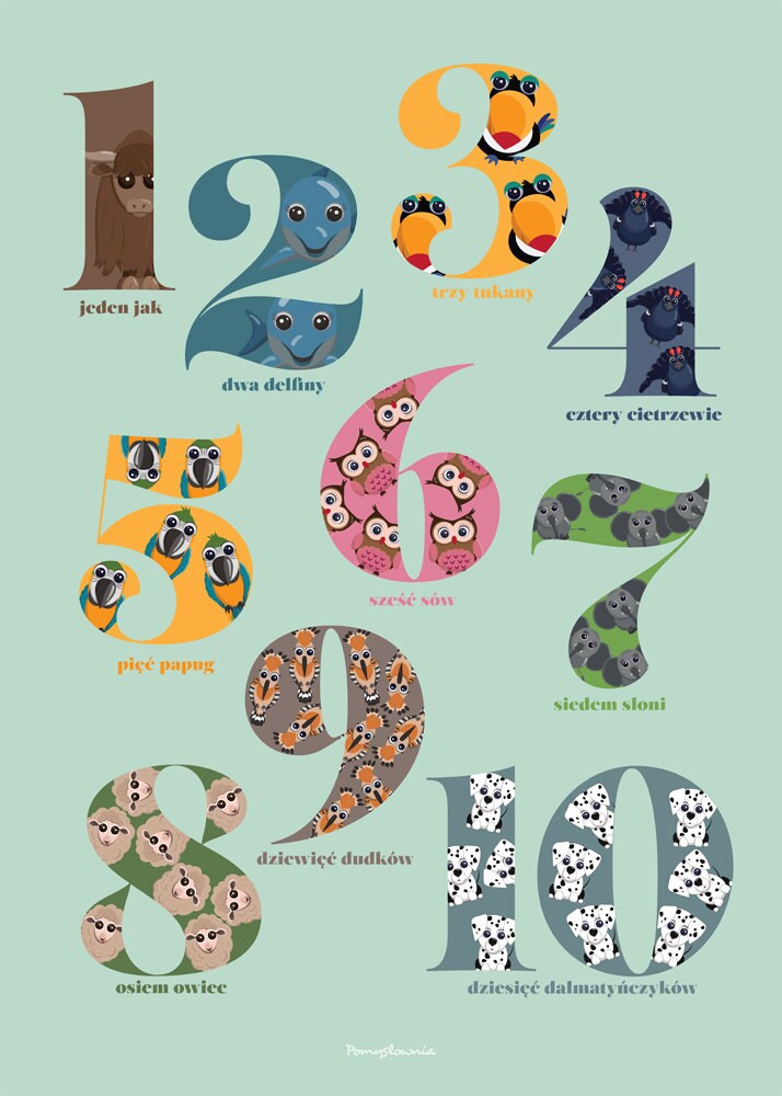 MINT Poster With the Polish NUMBERS and Funny ANIMALS Large - Etsy