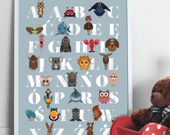 Colorful POSTER With the Polish Alphabet and FUNNY ANIMALS | Etsy