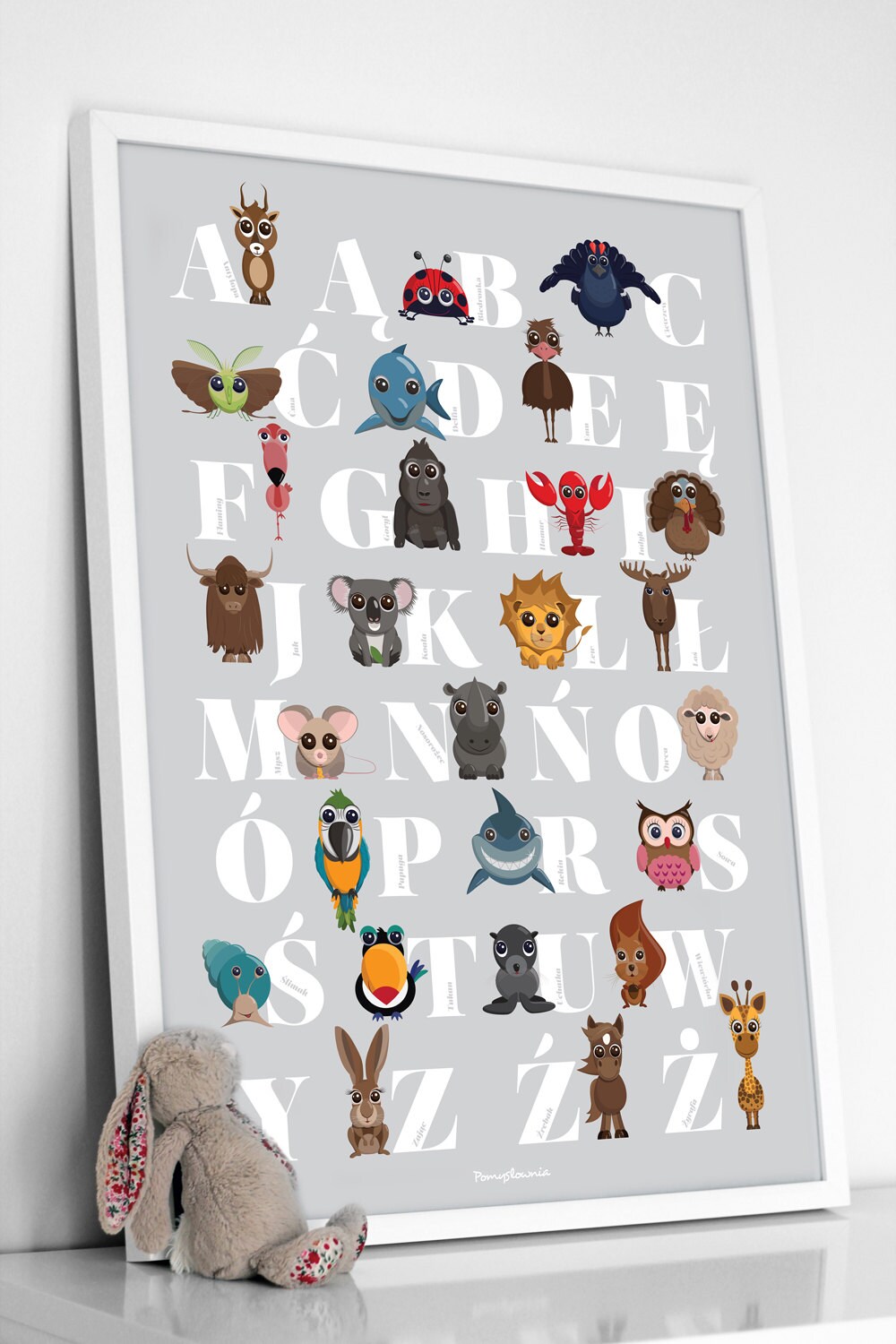 GREY Poster With the Polish Alphabet and FUNNY ANIMALS, Large 50x70cm ...