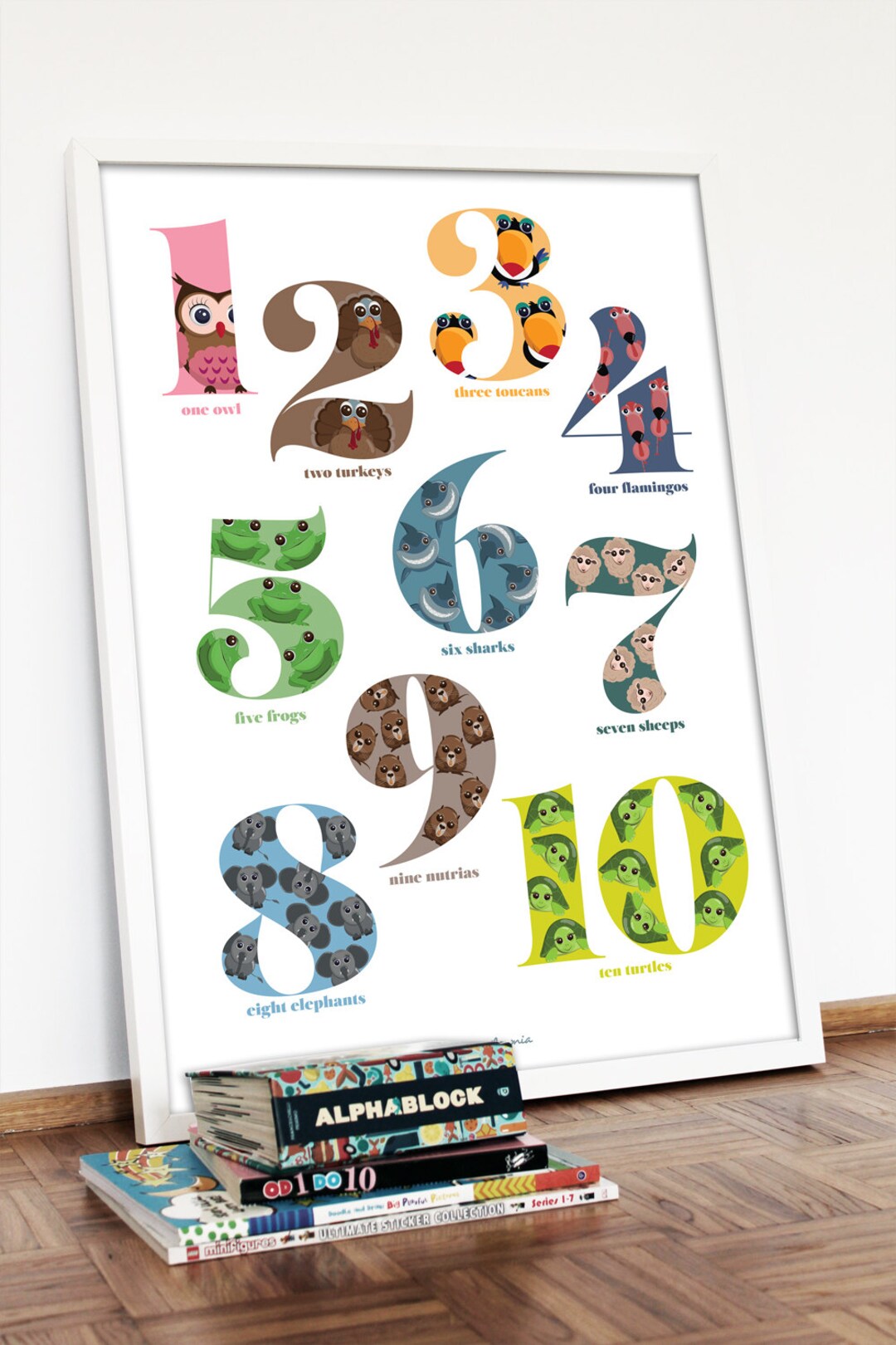 English Ver. Colorful Poster With the NUMBERS and FUNNY ANIMALS, Large ...