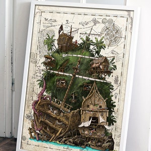 Pirate Ship, Skull Island. Poster. Large 50x70cm (19,75 X 27,5 Inch ...