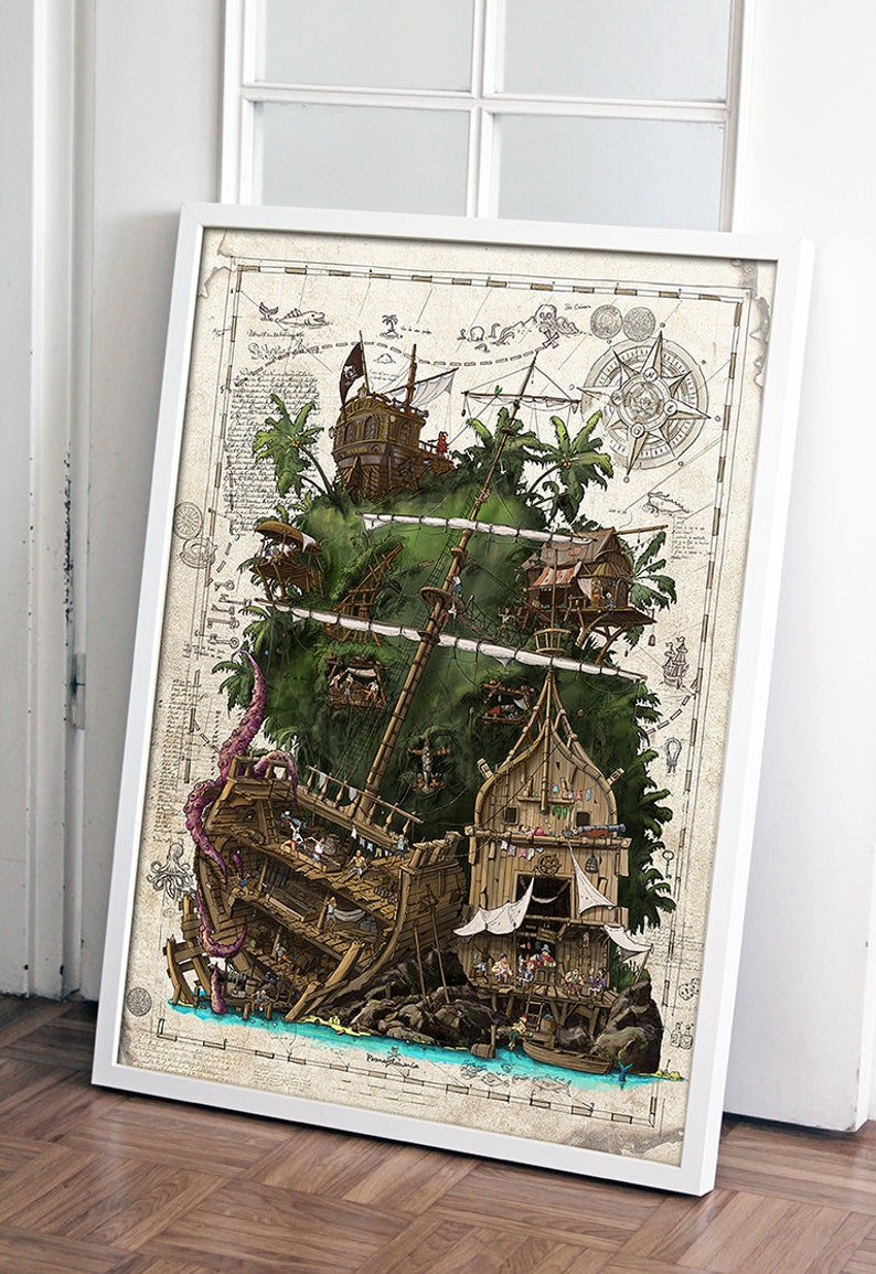 Pirate Ship, Skull Island. Poster. Large 50x70cm (19,75 X 27,5 Inch ...