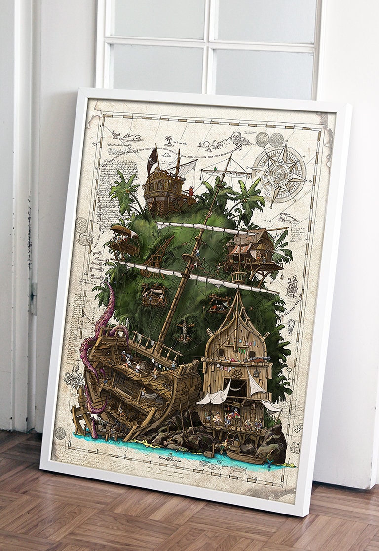 Pirate Ship, Skull Island. Poster. Large 50x70cm (19,75 X 27,5 Inch ...