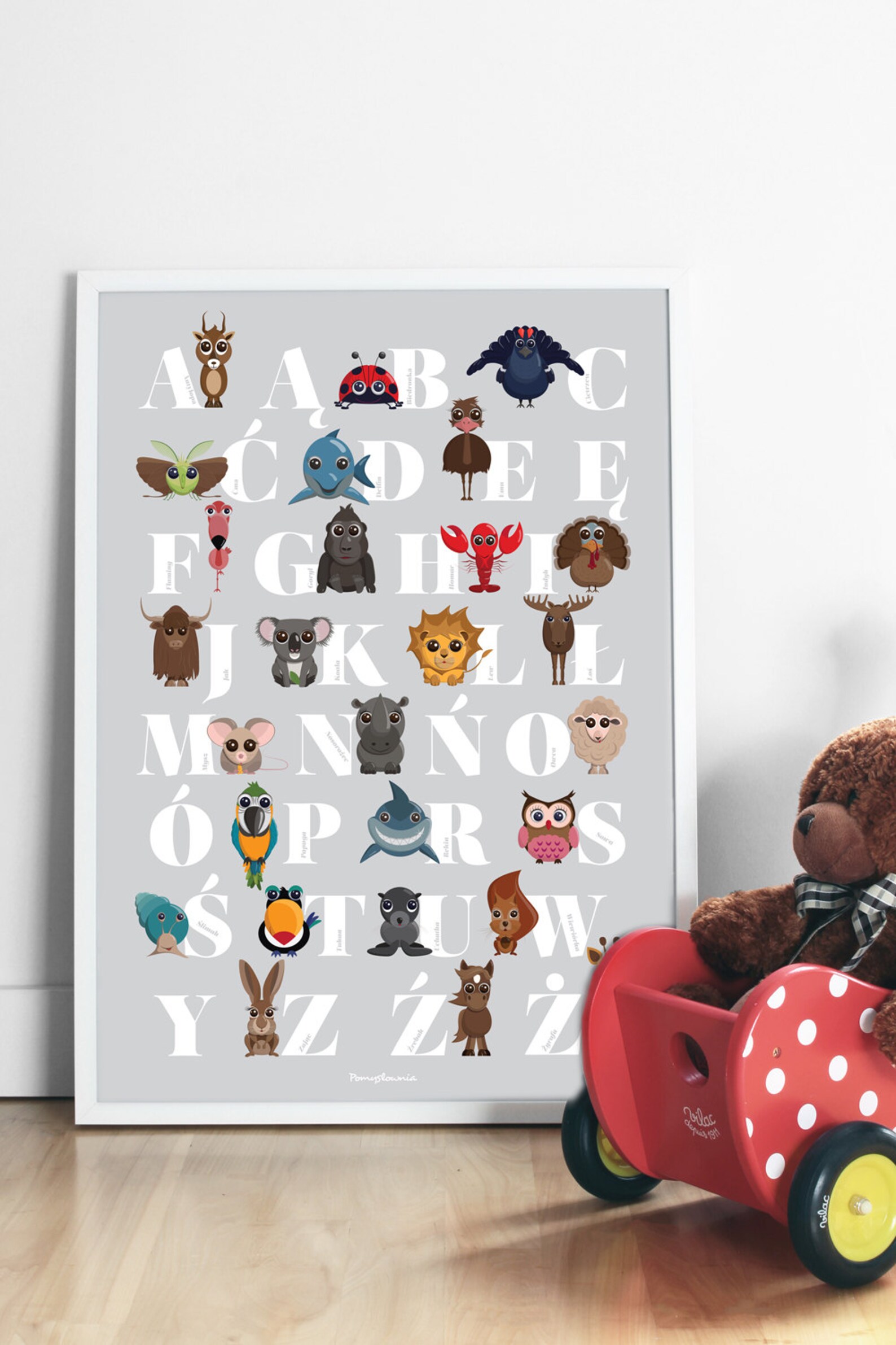 GREY Poster With the Polish Alphabet and FUNNY ANIMALS, Large 50x70cm ...