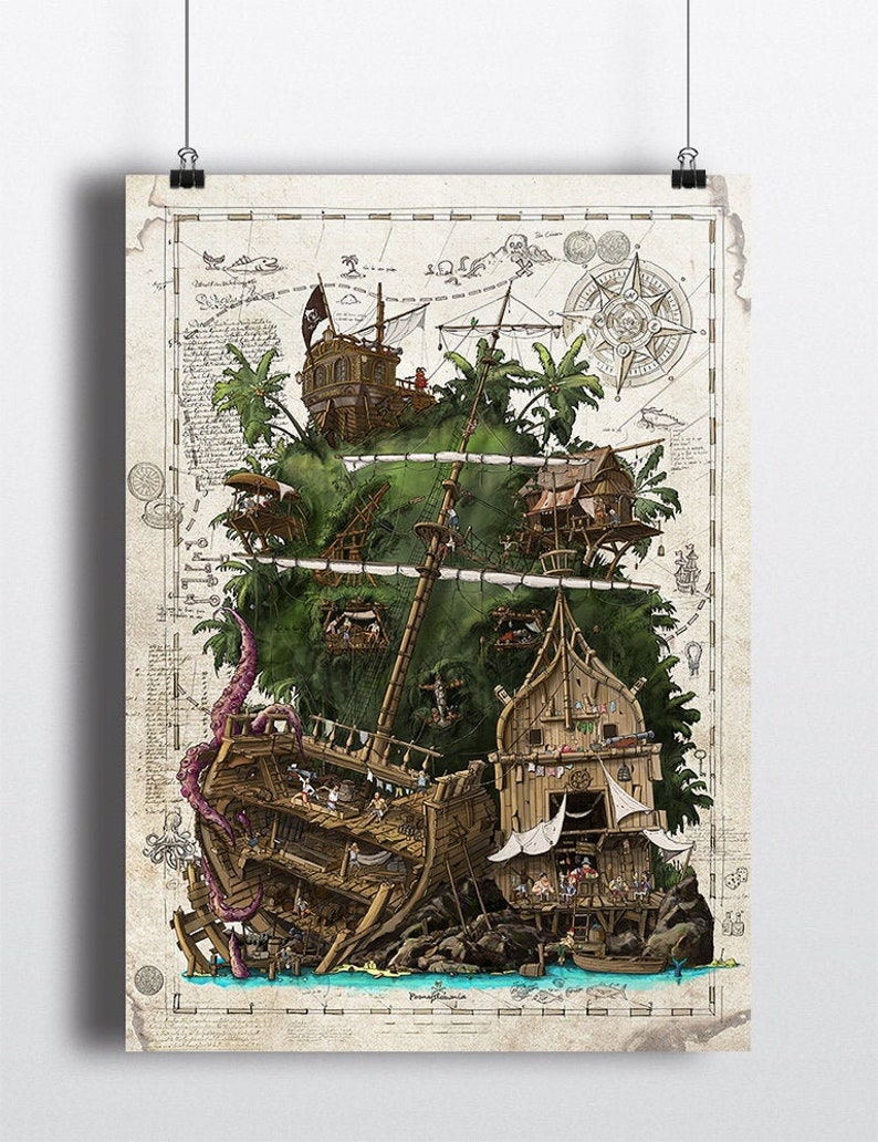 Pirate Ship, Skull Island. Poster. Large 30x40cm (11,75 X 15,75 Inch ...
