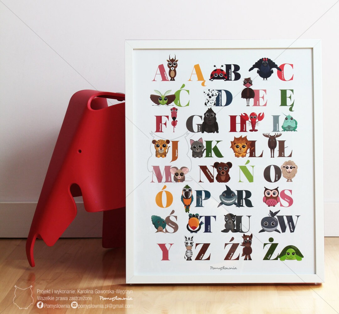 Colorful POSTER With the Polish Alphabet and FUNNY ANIMALS, 40x50cm (15 ...