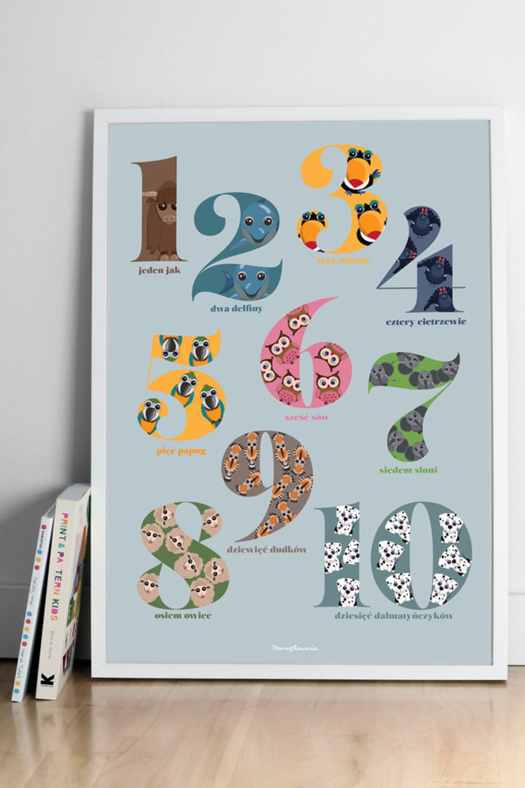 BLUE Poster With the Polish NUMBERS and Funny ANIMALS, Large 50x70cm ...