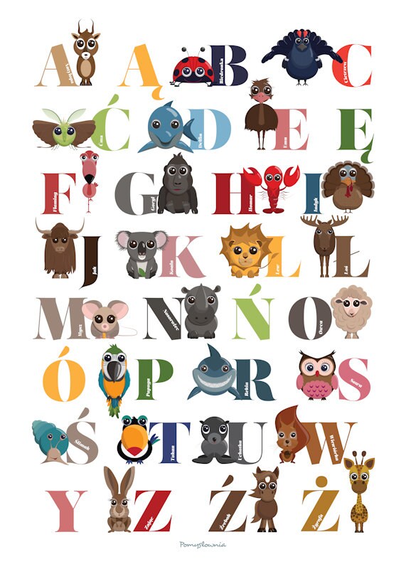 Colorful POSTER With the Polish Alphabet and FUNNY ANIMALS, Large ...