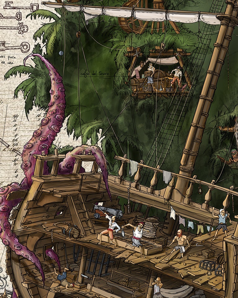 Pirate Ship, Skull Island. Poster. Large 50x70cm (19,75 X 27,5 Inch ...