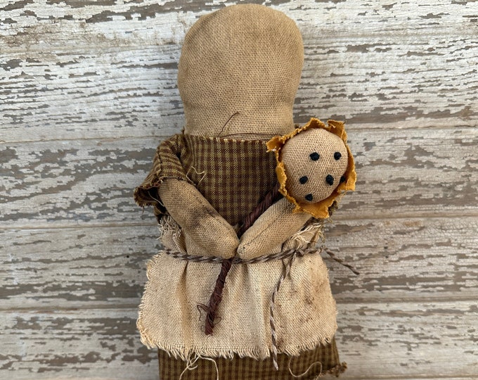 Primitive Hand Stitched Small Folk Art 9"doll With Sunflower - Etsy