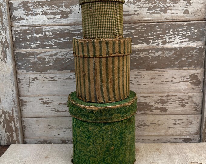 Primitive Grungy Distressed Set of 3 Fabric Covered Round Paper Mache ...