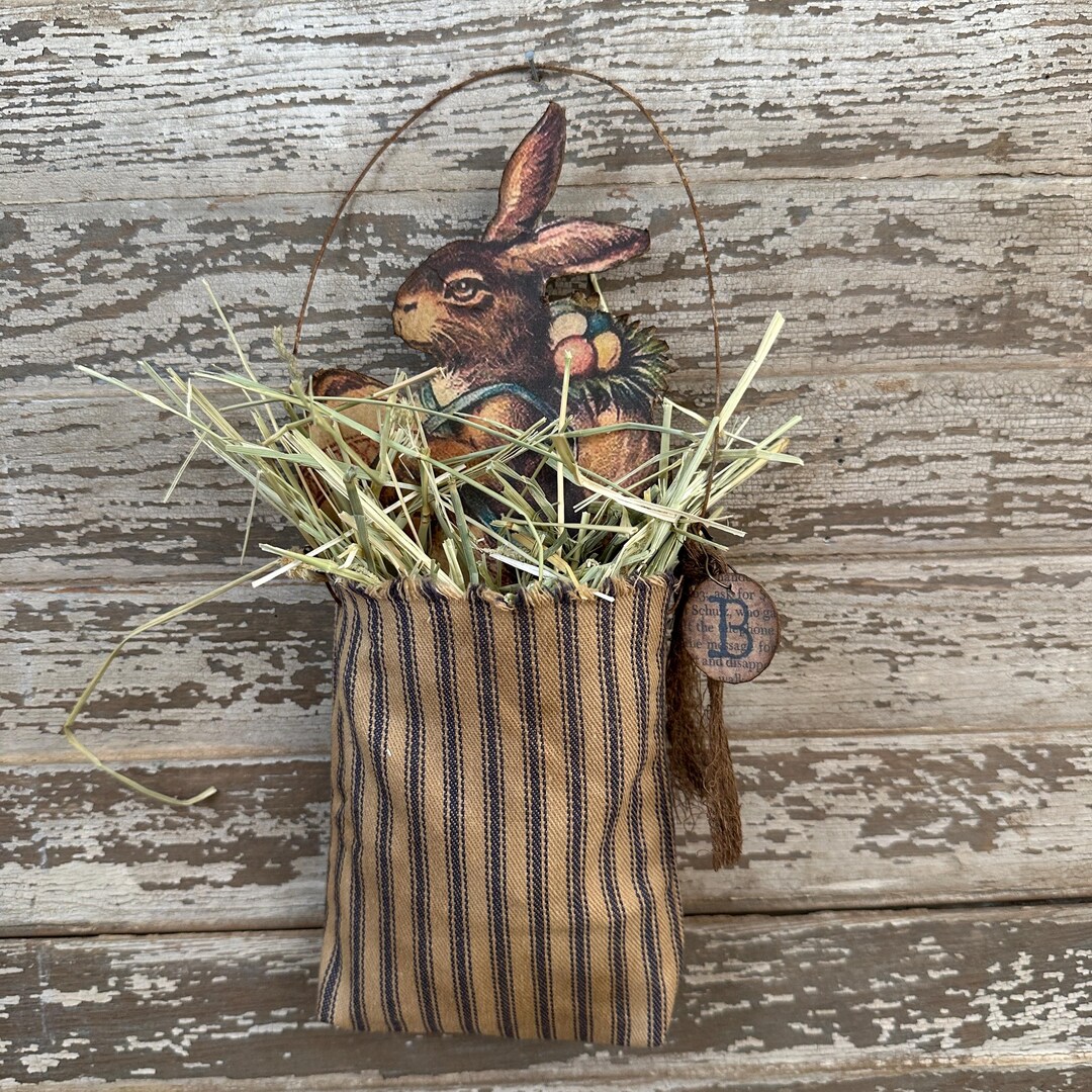 Primitive Grungy Rabbit Bunny Easter Bag 11" Hanging Hand Sewn - Etsy