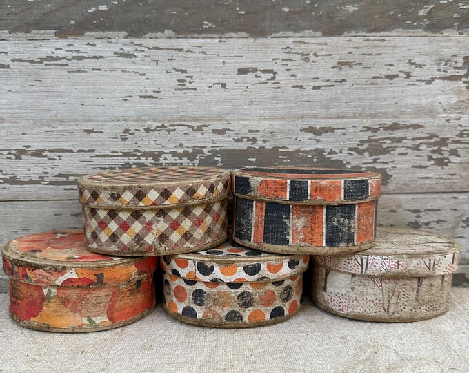 Primitive Grungy Set of 5- 3.25" Oval Paper Mache Boxes Bowl Fillers ...