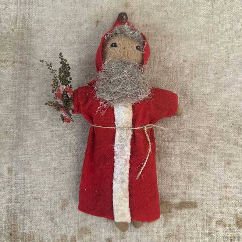 Primitive Santa Doll Small 8" Folk Art Christmas Decor Country Handsewn ...