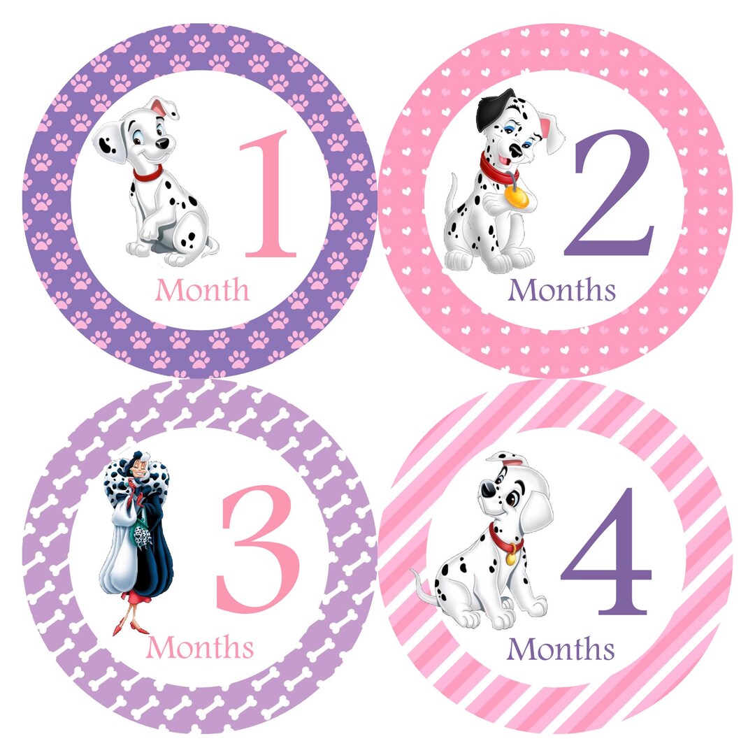 101 Dalmatians Monthly-milestone Stickers, Monthly Baby Stickers Girl ...