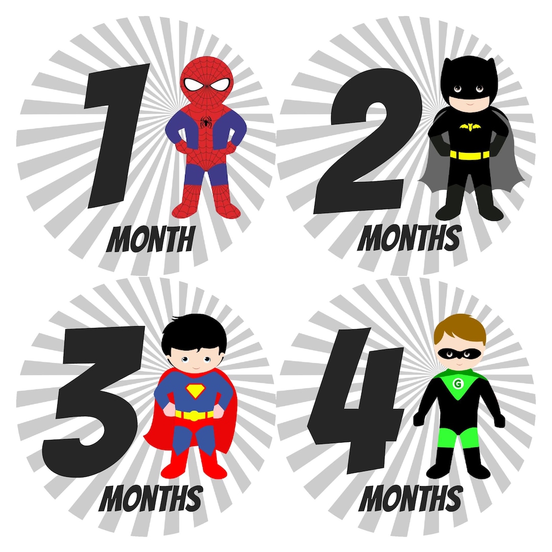 Superheroes-baby Boy Monthly-milestone Stickers-monthly Baby Stickers ...