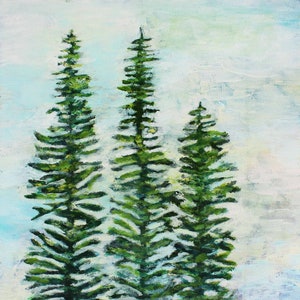 Tree Painting, Tree Line Painting, West Coast Art Print, Evergreen ...