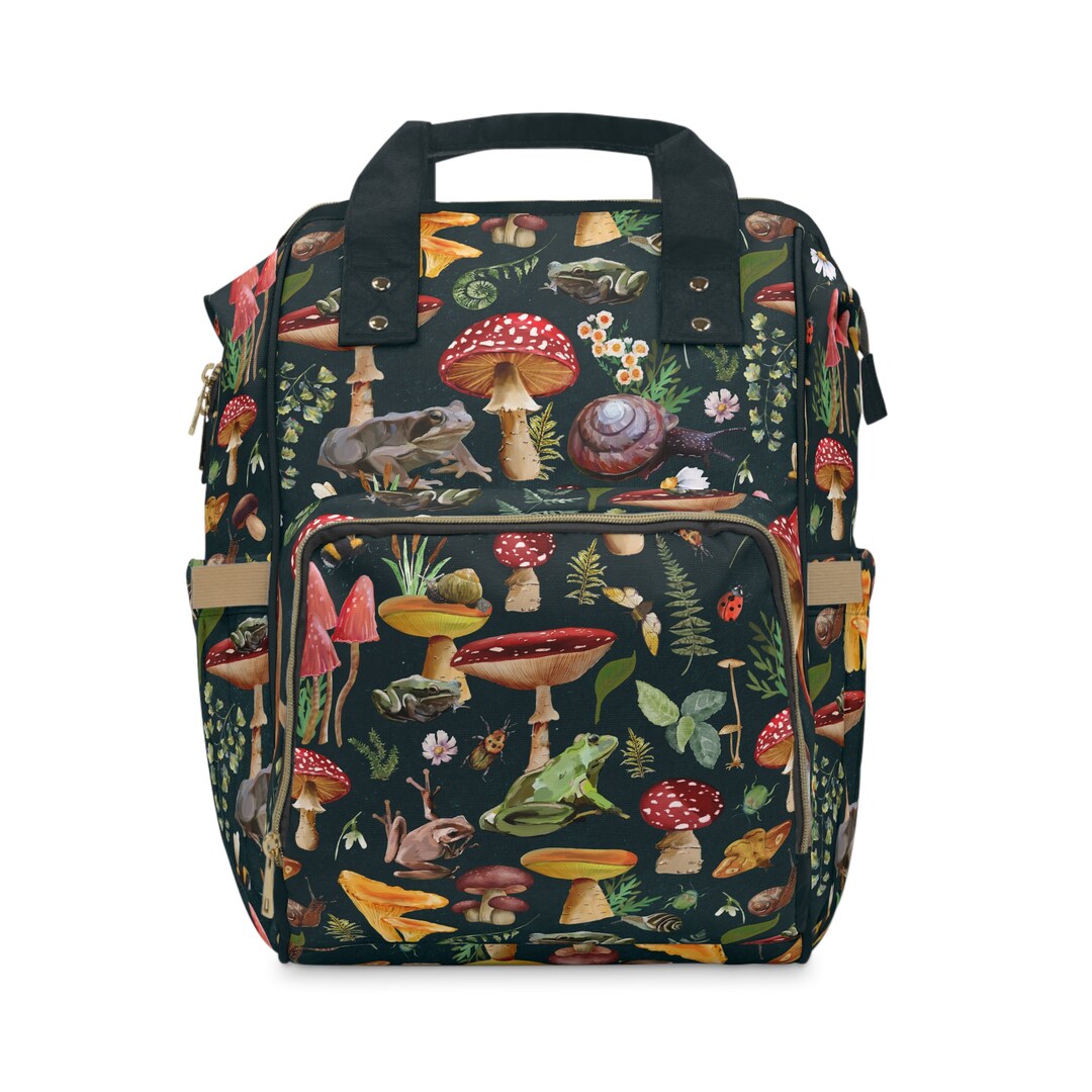 Mushroom Print Laptop Backpack: Goblincore Cottagecore Schoolbag - Etsy