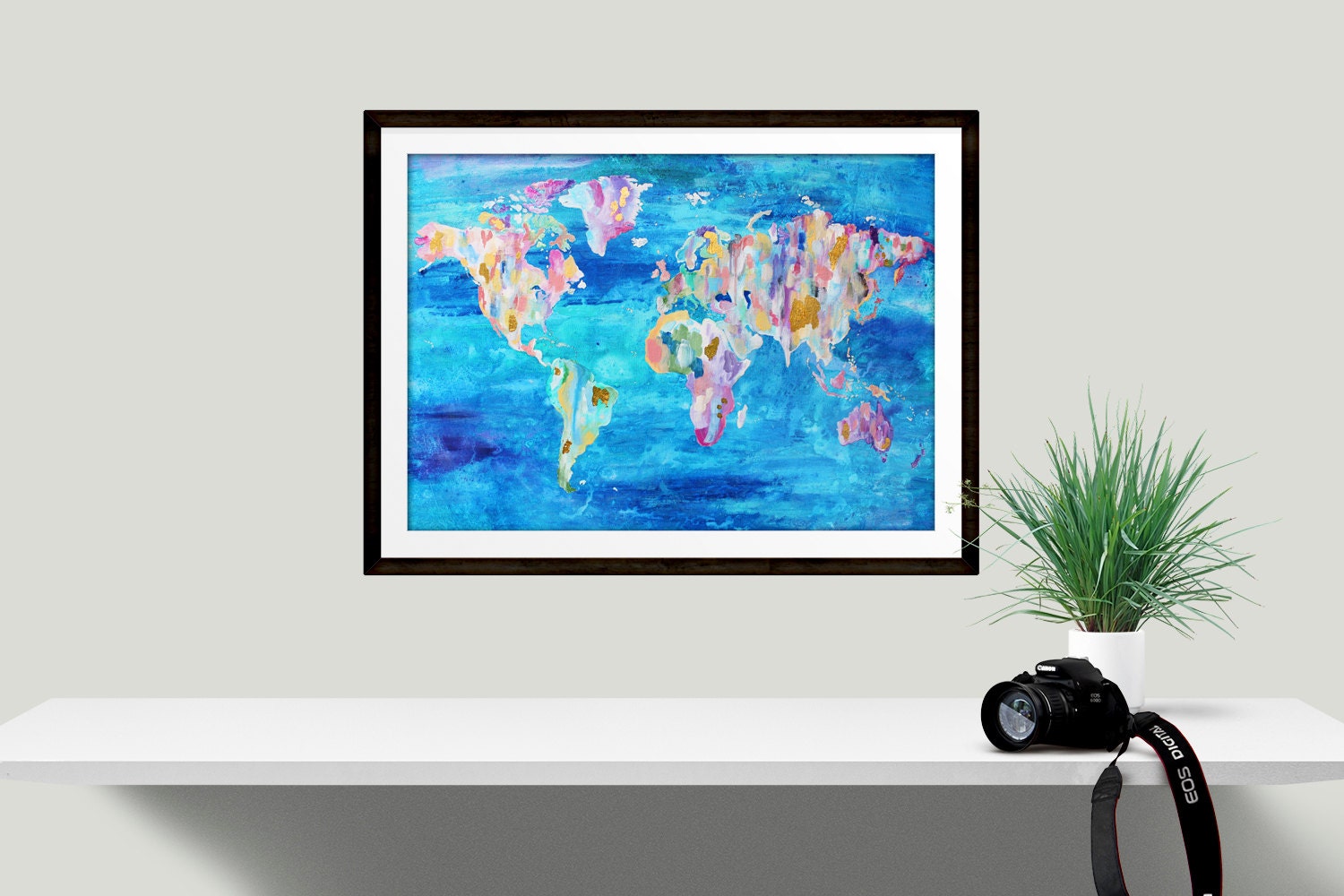 World Map Wall Art Print Painted World Map Colorful World - Etsy