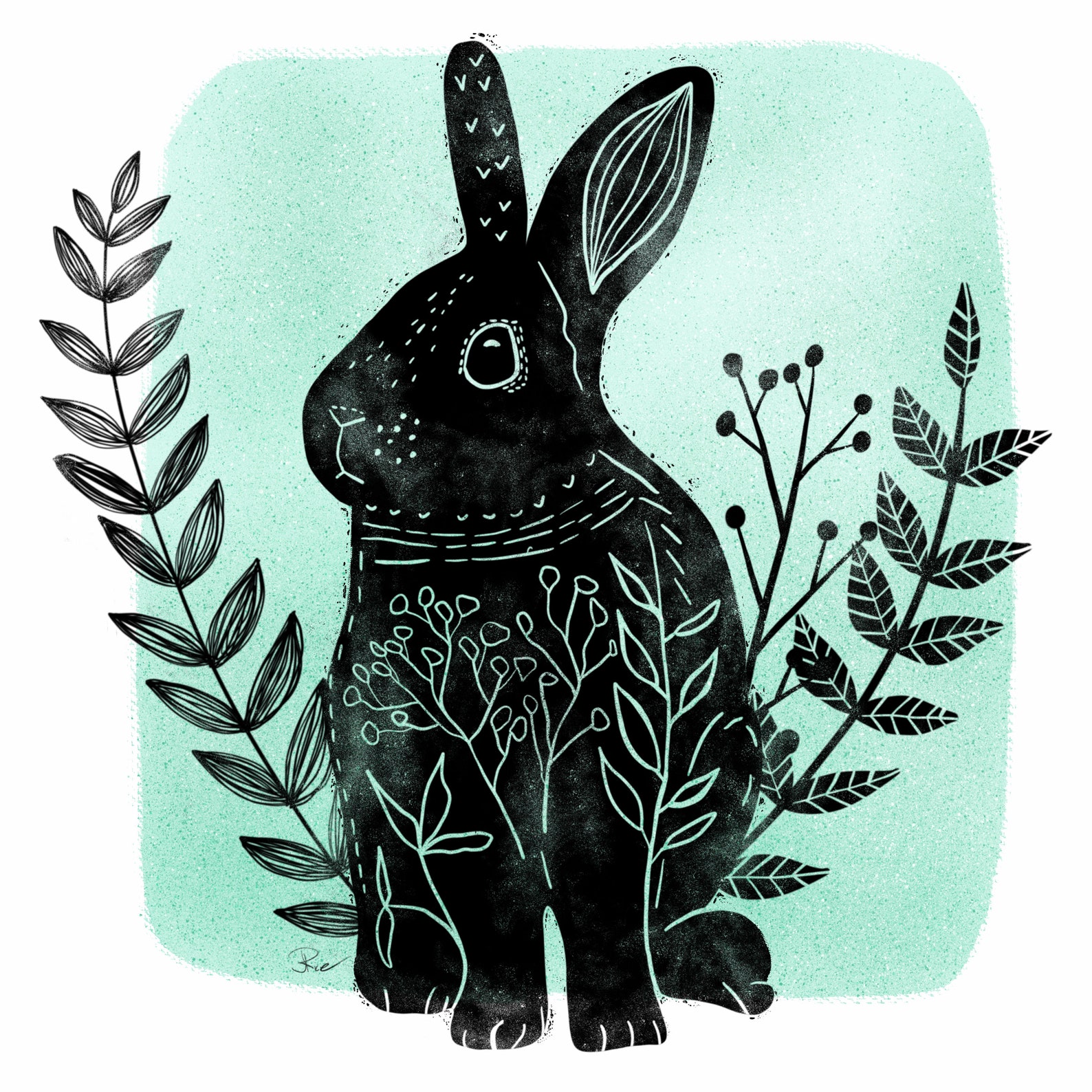 Bunny, Bunny Art, Bunny Print, Bunny Decor, Bunny Lovers, Linocut, Lino ...