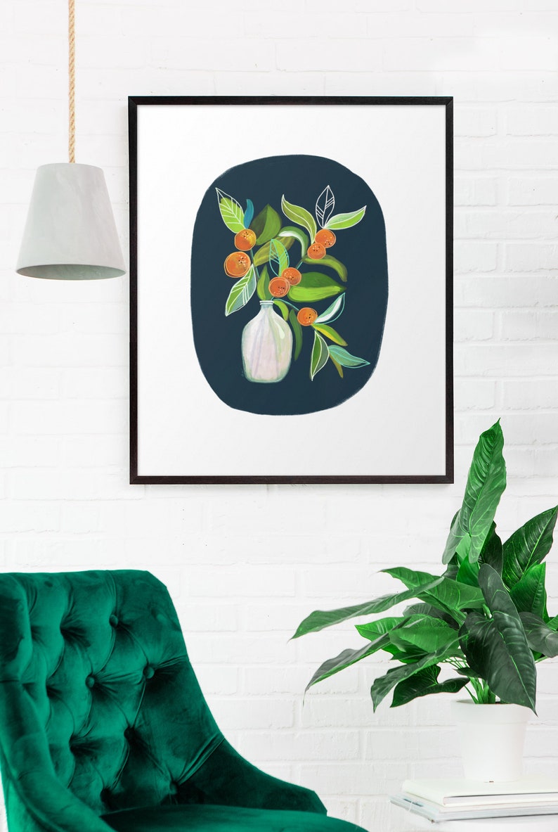 Orange Tree Gouache Painting: Floral Art Print - Etsy