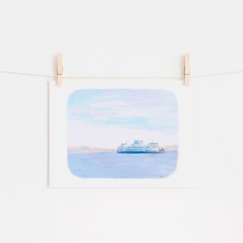Seattle Ferry Art Print: Puget Sound, Bainbridge Island Travel Souvenir ...