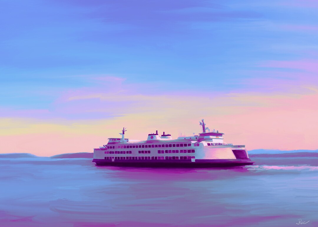 Seattle Ferry Art Print: Puget Sound, PNW Travel Souvenir - Etsy