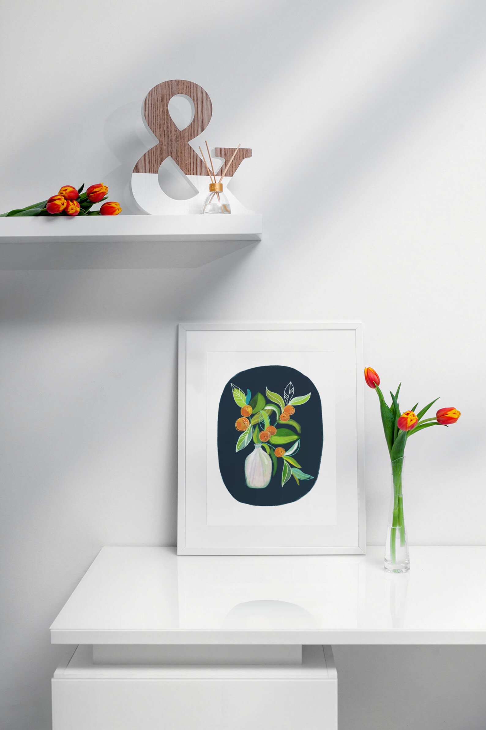 Orange Tree Gouache Painting: Floral Art Print - Etsy