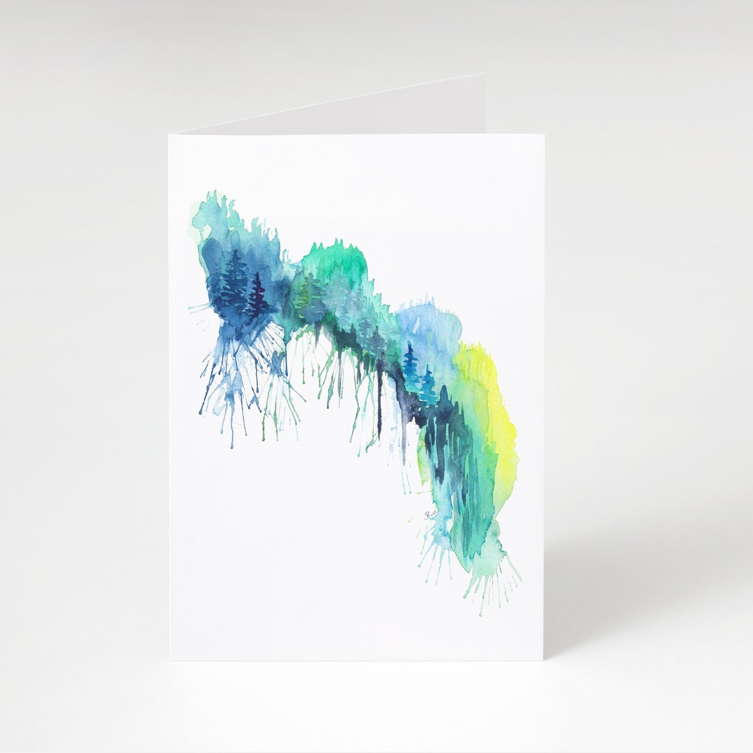 Tree Watercolor Card, Treeline Watercolor, Blue Forest Art Print ...