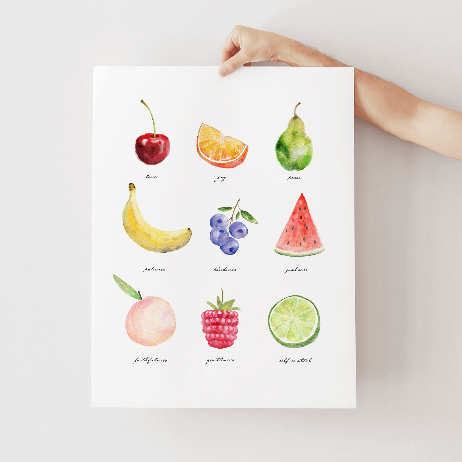 Fruit of the Spirit Watercolor, Love, Joy, Peace, Patience, Kindness ...