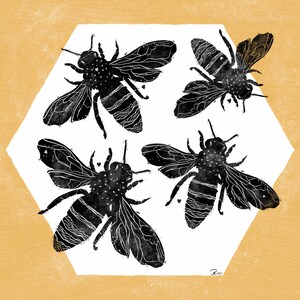 Bees Bee Art Bee Print Bee Decor Bee Lovers Linocut Lino - Etsy