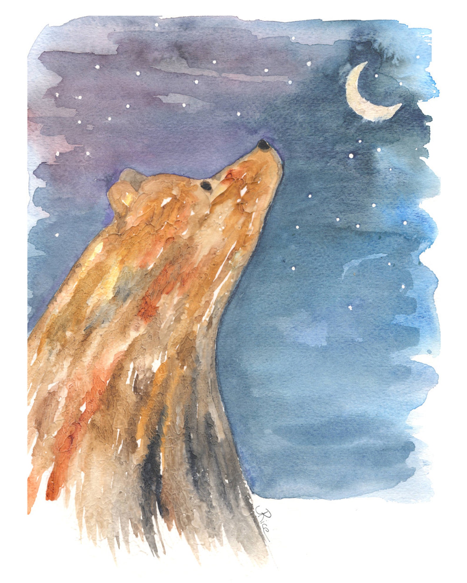 Bear Painting Bear Nursery Art Bear and Moon Bear Under the - Etsy