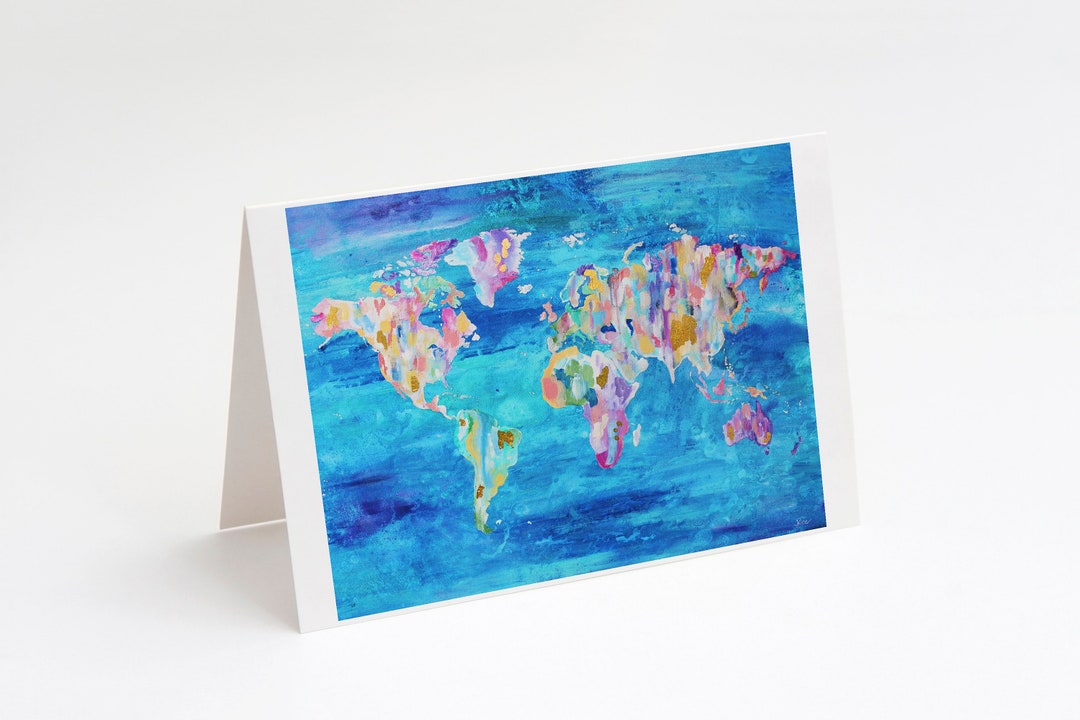 World Map Card Painted World Map Colorful World Map World - Etsy