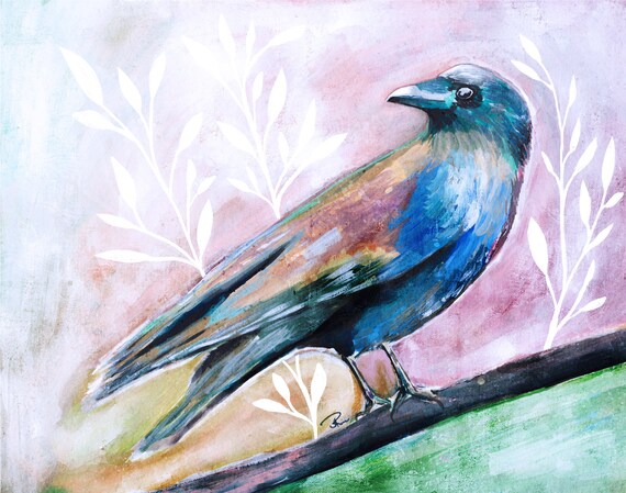 Crow Painting crow Art crow Print American Crow Corvid | Etsy