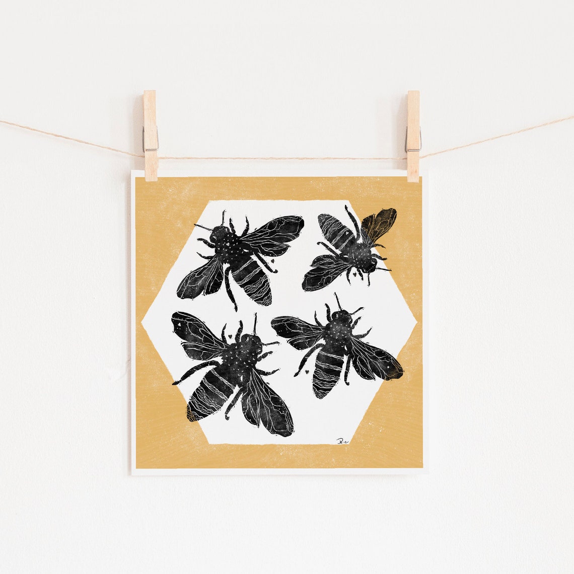 Bees Bee Art Bee Print Bee Decor Bee Lovers Linocut Lino | Etsy