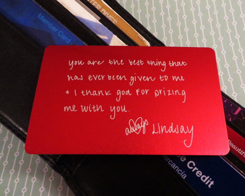 Handwritten Note Engraved Wallet Insert Personalized and - Etsy