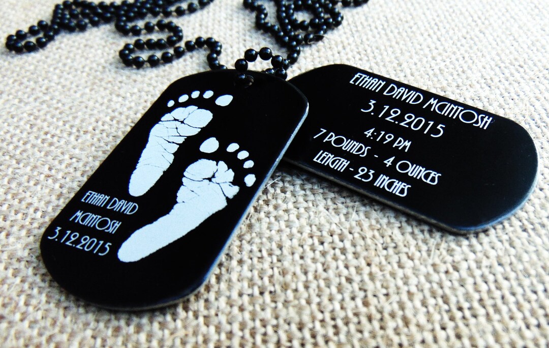 Baby Footprint Dog Tag - Anodized Aluminum - Birth Announcement - Laser ...