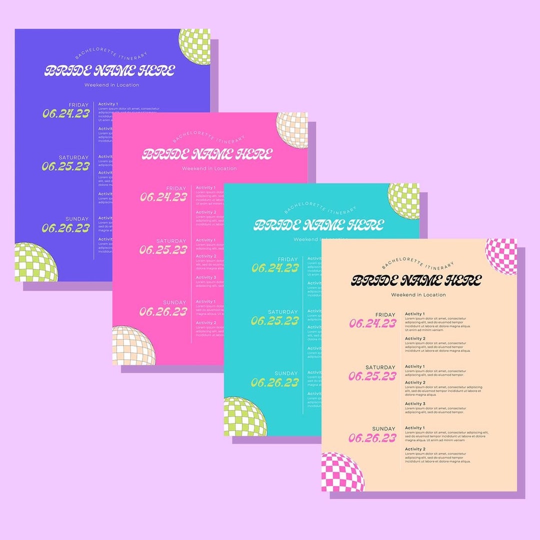 ITINERARY | Groovy Disco | Editable Canva Template Digital Download ...