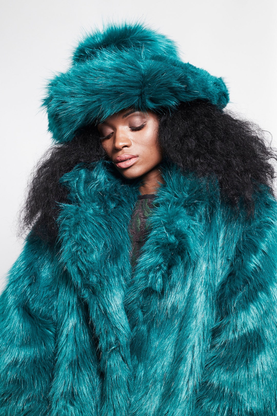 MEGA FLOOF HAT / Big Fluffy Winter Hat Teal Faux Fur - Etsy