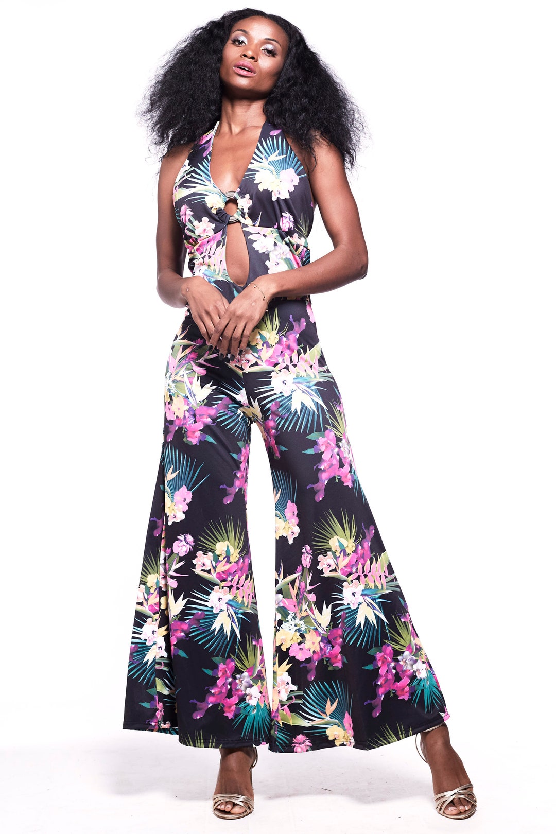 LARA Birds of Paradise Floral Print Jumpsuit Disco 70s Style - Etsy