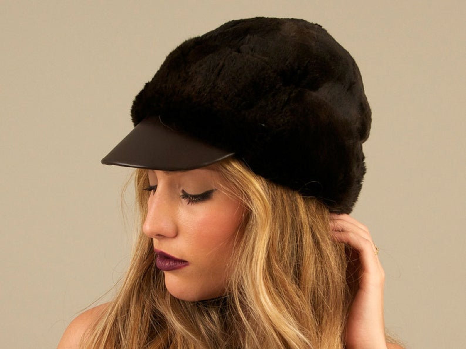 Black Rabbit Fur and Leather Hat. Real Fur Hat. Real Rabbit - Etsy