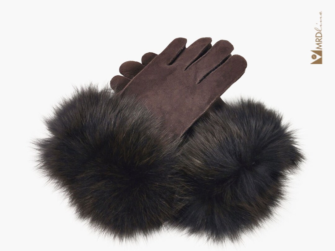 Handmade Brown Sheepskin Gloves With Fox Fur. Unisex. Winter Gloves ...