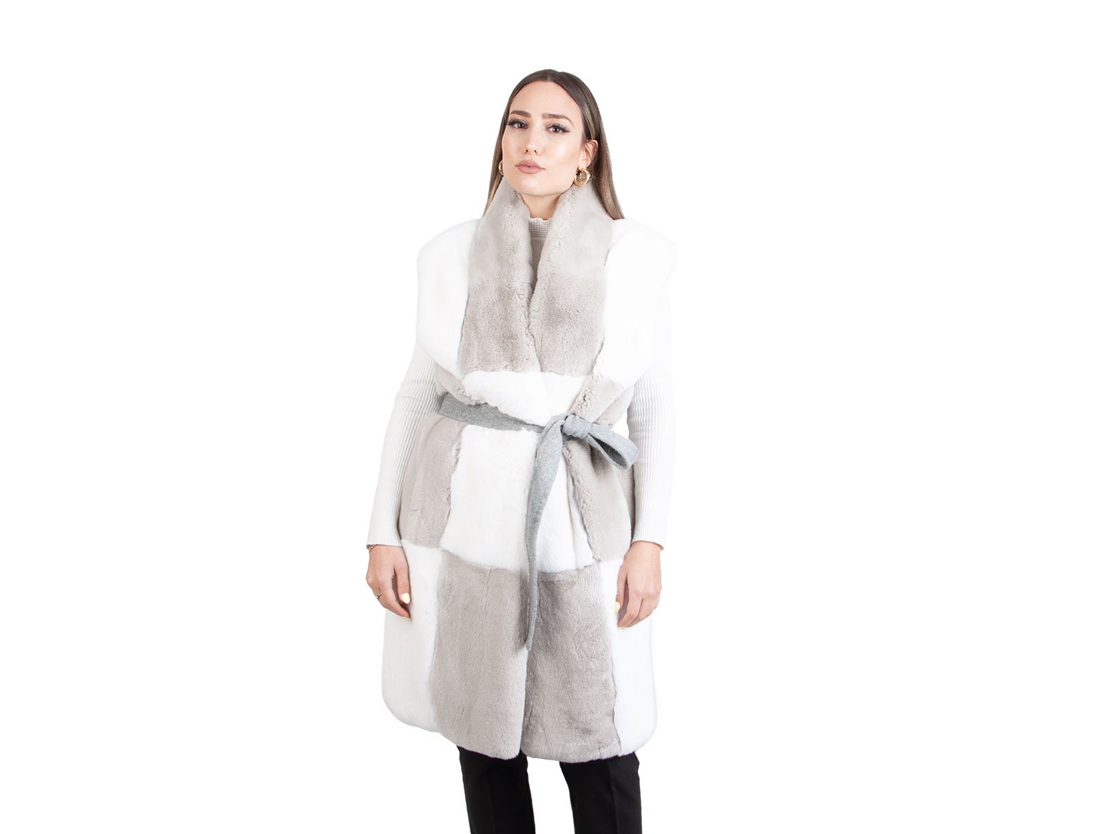 Women Rex Rabbit Fur and Cashmere Long Vest With Belt - Etsy