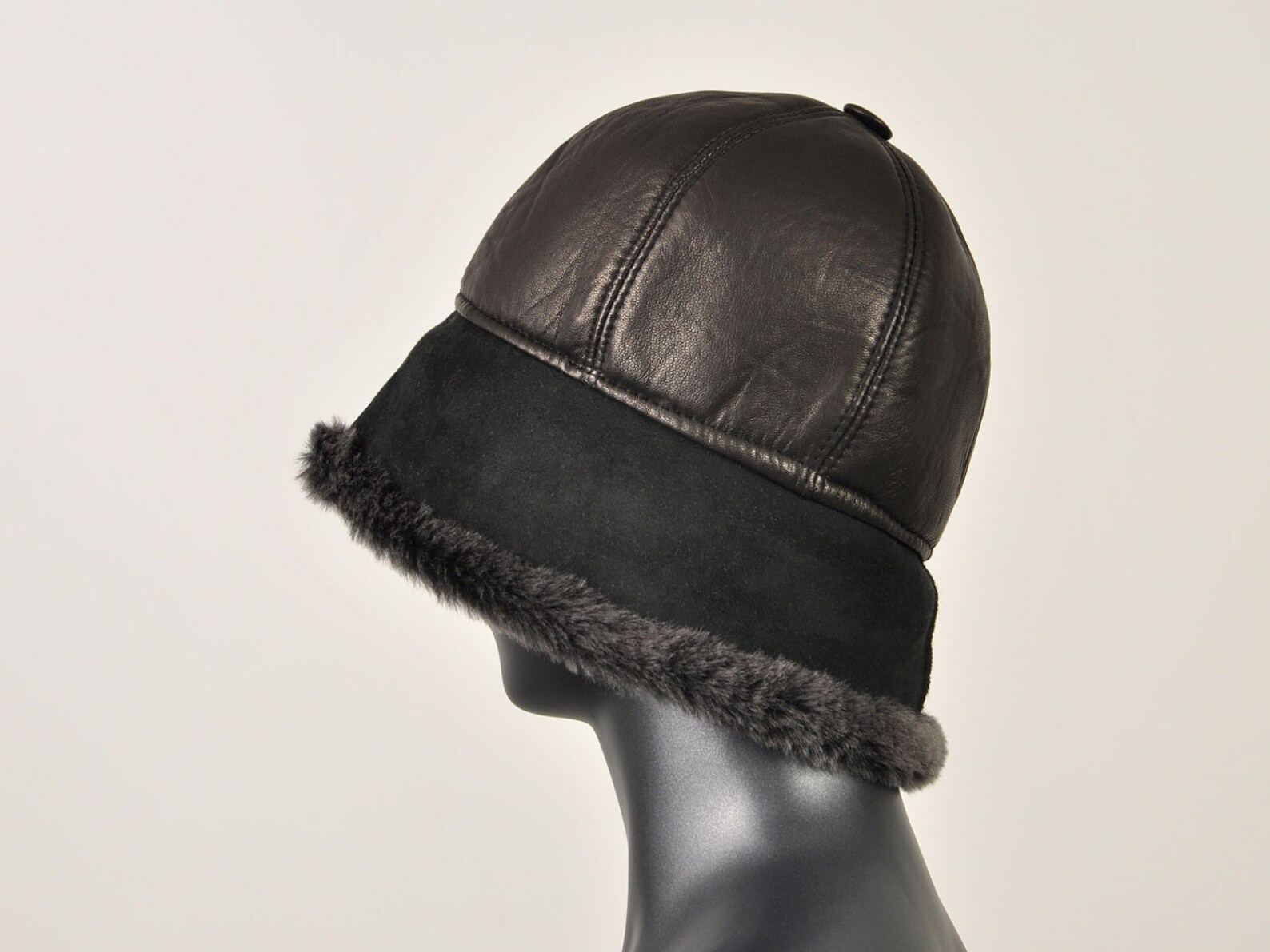 Clouche Leather Hat. Sheepskin Hat. Fur Hat. Real Leather Hat. | Etsy