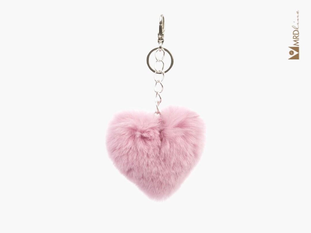 Heart-shaped Fur Keychain, Pom Pom Bag Charm, Fur Bag Charm, Fur Pom ...