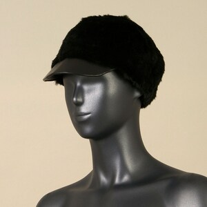 Black Rabbit Fur and Leather Hat. Real Fur Hat. Real Rabbit Fur Hat ...