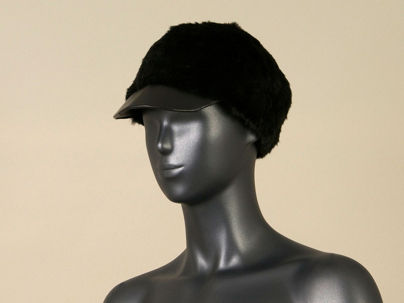 Black Rabbit Fur and Leather Hat. Real Fur Hat. Real Rabbit - Etsy