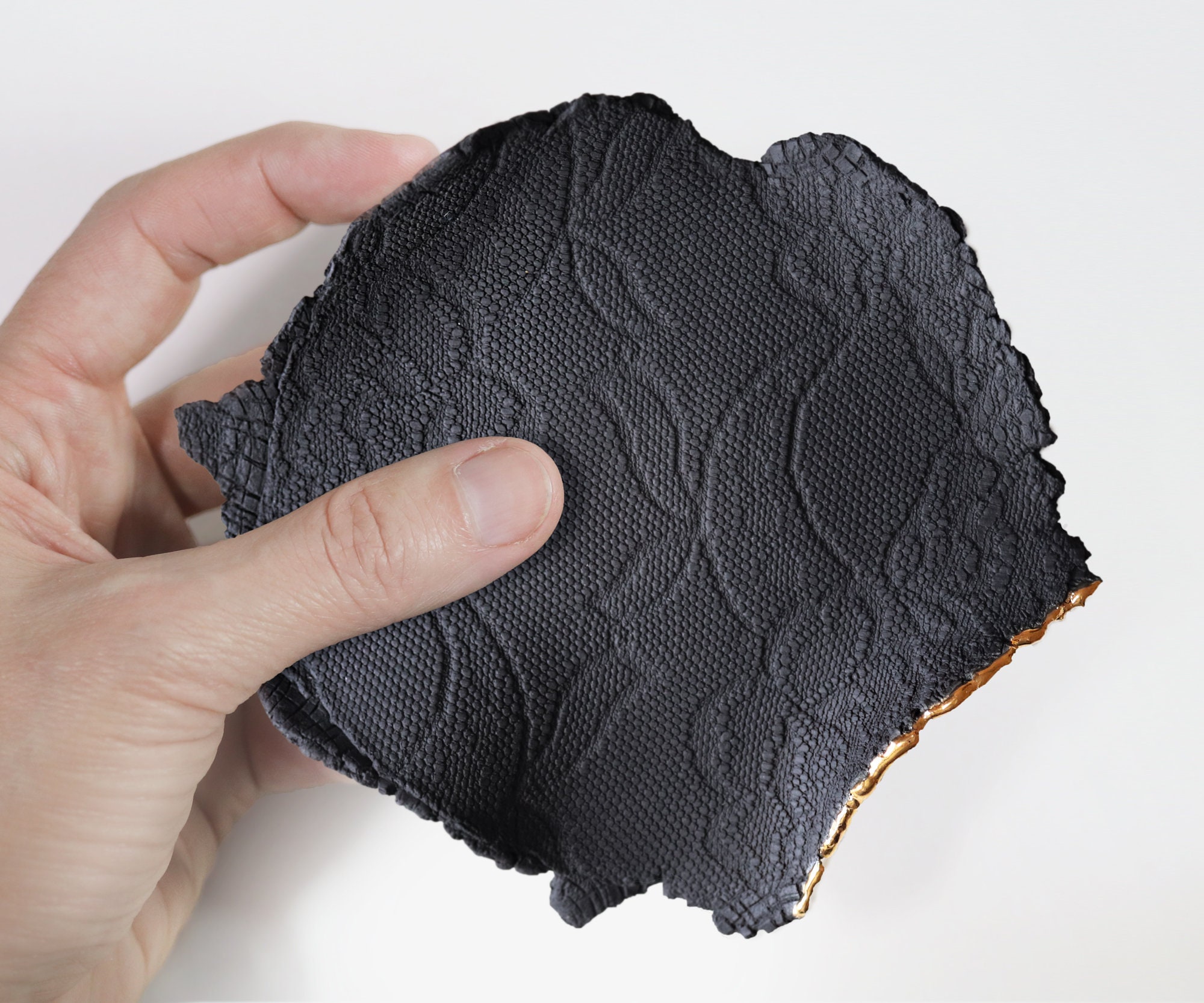 Set of 14 3D MINI + MICRO Tiles, Black Porcelain Wall Art With Gold 24 Kt, for Home Decor Design ...