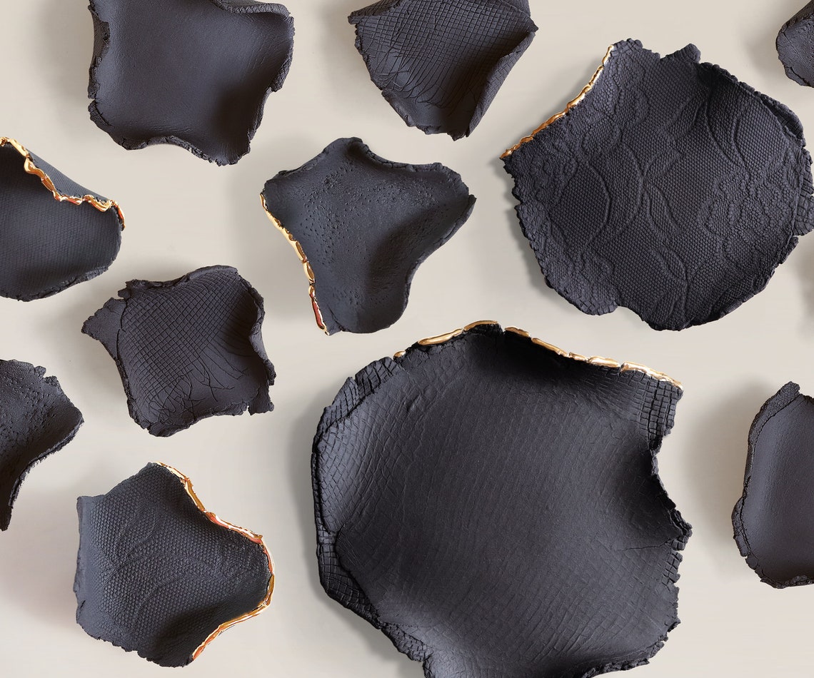 Set of 34 3D MINI + MICRO Tiles, Black Porcelain Oversize Wall Art ...