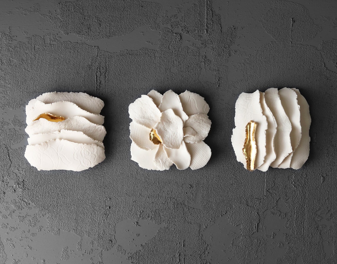 Set of 3 3D Tiles Porcelain Wall Art Porcelain Sculptures - Etsy